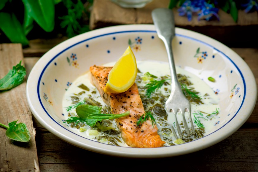 Poached Salmon Quenelles with Sorrel Sauce - New England Cooks